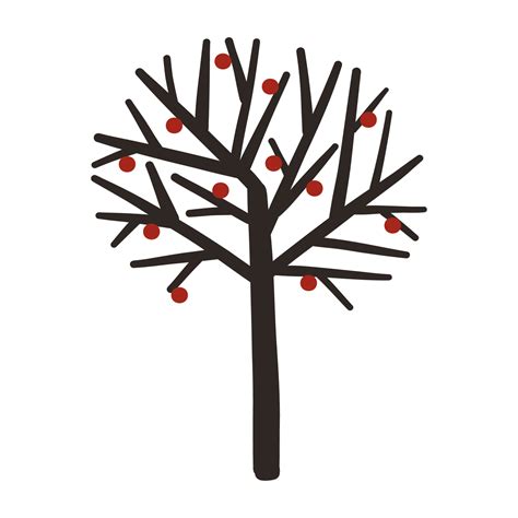Tree With No Leaves And Red Fruits Hand Drawn Christmas Winter Illustration Vector Art