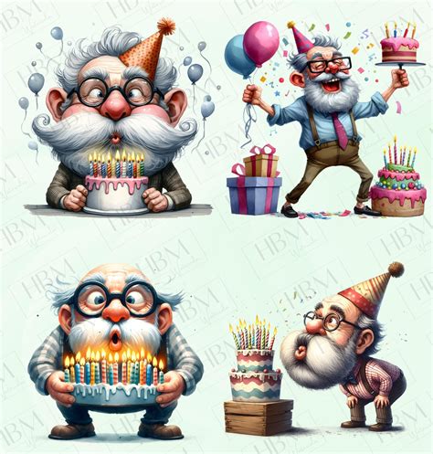 Funny Grandpa Birthday Clipart Bundle Quirky Old Man Png Party