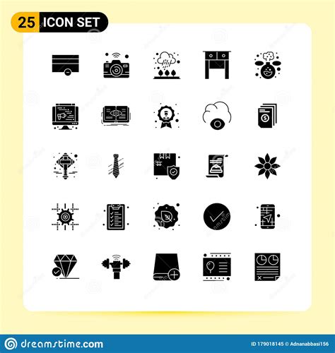 Modern Set Of 25 Solid Glyphs And Symbols Such As Experiment Table Wifi Drawer Cold Stock