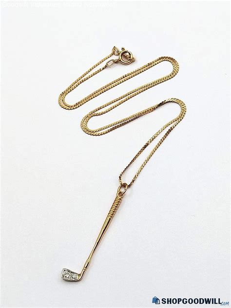 14k Yellow Gold And 2mm Diamond Gold Club Serpentine Chain Necklace 18