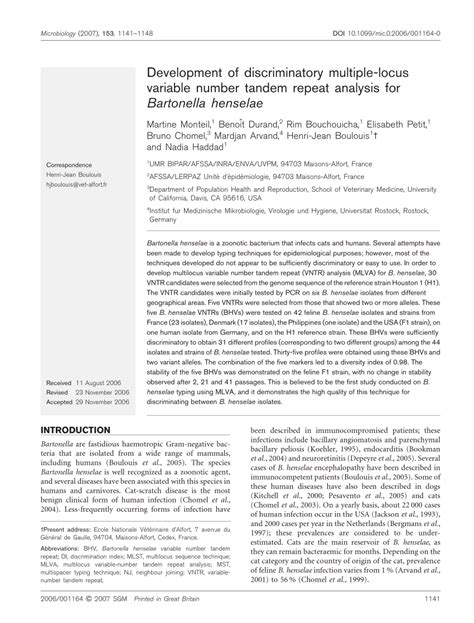 Pdf Development Of Discriminatory Multiple Locus Variable Number