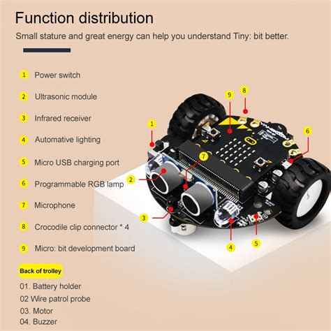 Yahboom Tinybit 스마트 로봇 자동차 마이크로 비트 V215 보드와 호환 가능 마이크로 비트 V2v15
