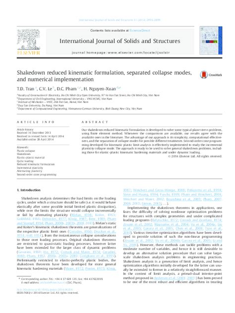 Pdf Shakedown Reduced Kinematic Formulation Separated Collapse Modes