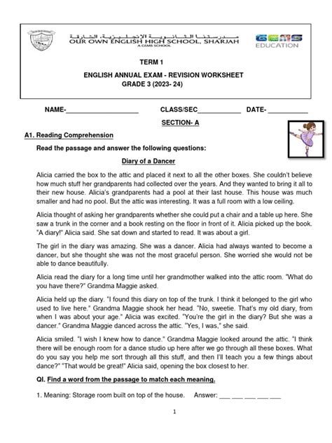Grade 3 English Annual Exam Class Revision Worksheet 2023 24 Pdf