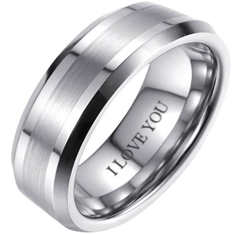 Mens Tungsten Carbide Engraved I Love You Engagement Ring Wedding Band