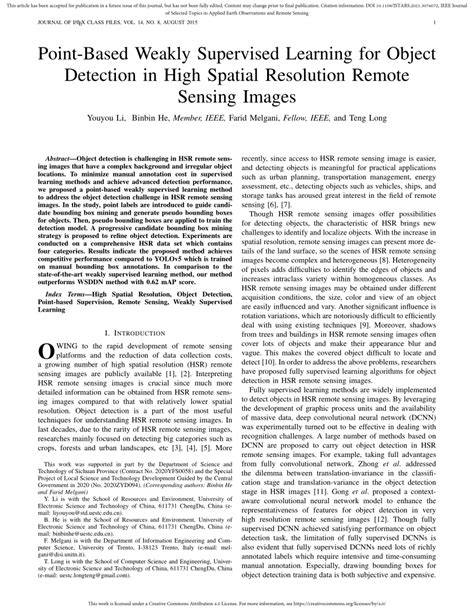 Pdf Point Based Weakly Supervised Learning For Object Detection In High Spatial Resolution