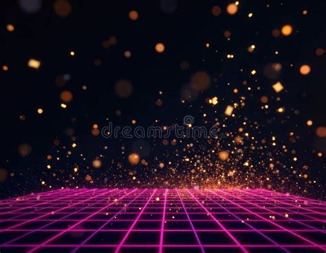 Futuristic Digital Landscape Energetic Mood Illuminated Grid With Floating Particles Against A