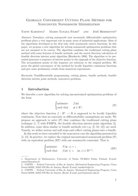 Pdf Globally Convergent Cutting Plane Method For Nonconvex Nonsmooth