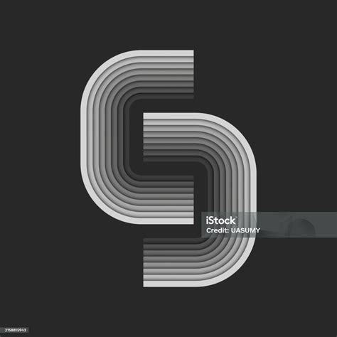 편지 로고 S 이니셜 모노그램 또는 5 숫자 회색 평행 리본 복합 모양 크리에이 티브 레이어 그라데이션 라인 패턴 부드러운 3d 줄무늬 곡선 형태 줄무늬 종이 컷 스타일
