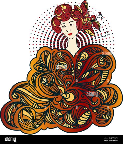 Vector Beautiful Asian Woman With Abstract Floral Ornament And Dots Around Stock Vector Image