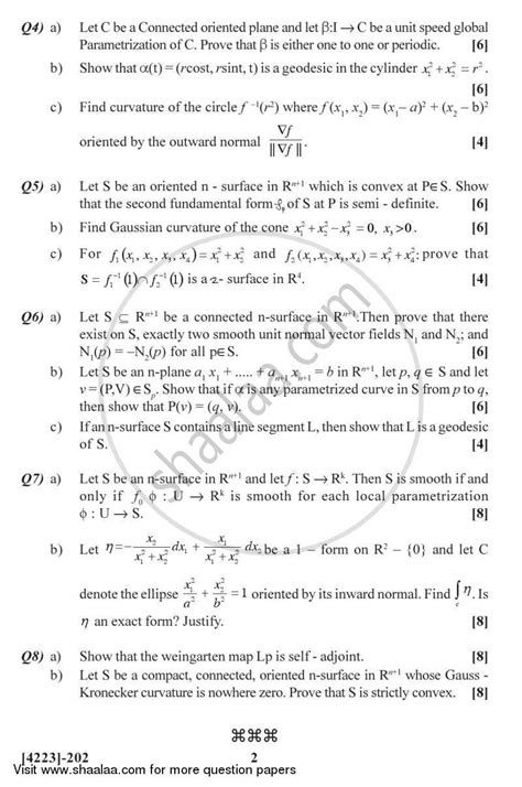 Differential Geometry 2012 2013 M Sc Mathematics Semester 2 Question