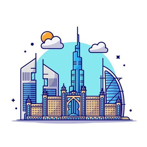 City Dubai Skyline Cartoon Vector Icon Illustration Building Landmark