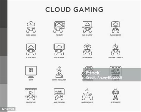 클라우드 게임 얇은 라인 아이콘 세트 노트북 120 Fps 낮은 대기 시간 게임 플레이 게임 패드 와이파이 즉시 설치 라이브 스트리밍 게임 컨트롤러 5g 기술에서 재생할 수