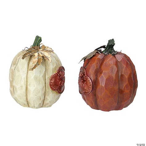 Set Of 2 Autumn Harvest Be Joyful Pumpkin Figurines Oriental Trading