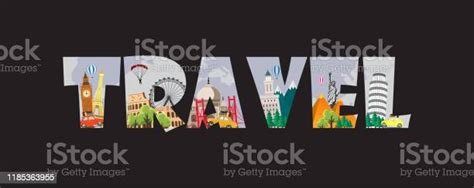 세계로 여행 여행 세계의 유명한 랜드 마크의 큰 세트 여행 관광 여름 휴가 시간입니다 여행의 다른 유형 플랫 디자인 벡터 일러스트레이션 개체 그룹에 대한 스톡 벡터 아트 및