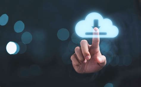 Premium Photo Hand Touching Cloud Computing With Download Sign Symbol