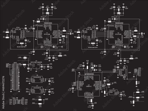 Schematic Diagram Of Electronic Device Vector Drawing Electrical Circuit With Integrated