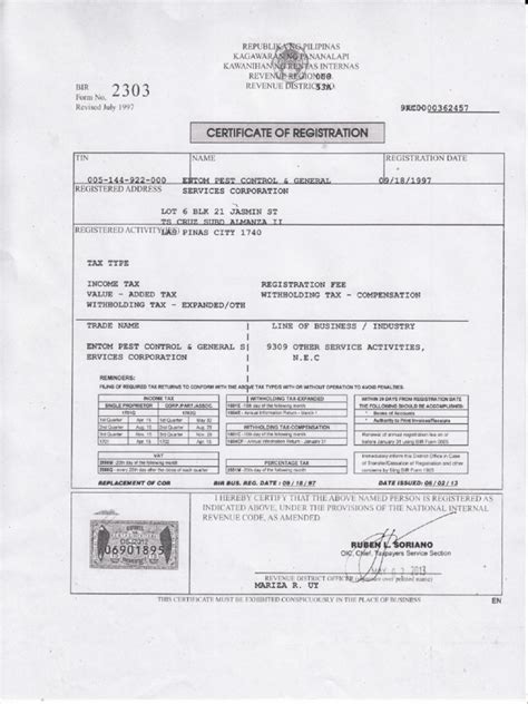 Bir Certificate Of Registraion Pdf Money Economies