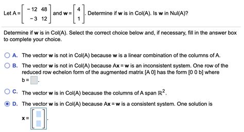 solved 12 48 let a and w determine if w is in col a is