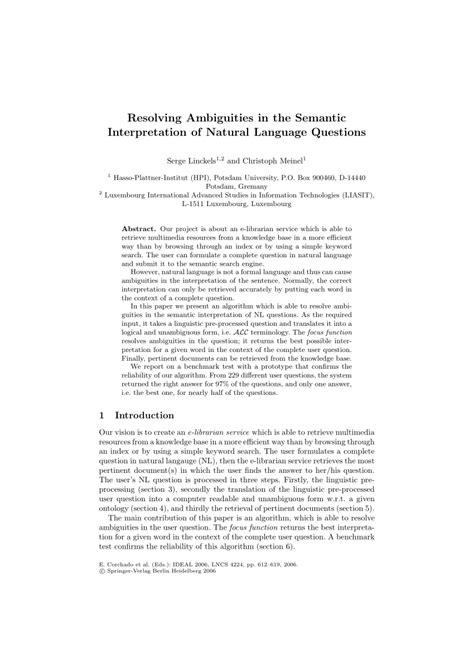 Pdf Resolving Ambiguities In The Semantic Interpretation Of Natural Language Questions