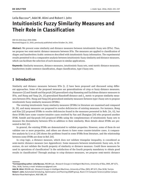 Pdf Intuitionistic Fuzzy Similarity Measures And Their Role In