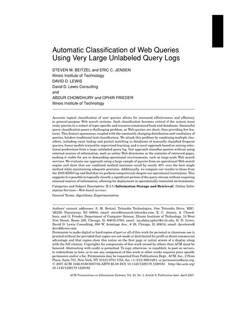 pdf automatic classification of web queries using very large