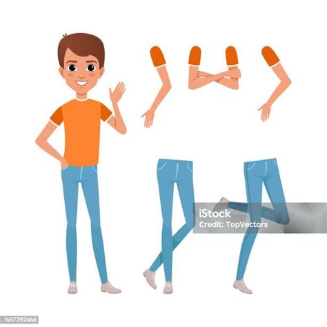 귀여운 소년 다리 팔의 전체 길이 초상화 소년 캐릭터 생성 애니메이션 만화 벡터 일러스트레이션에 대한 생성자 감정에 대한 스톡 벡터 아트 및 기타 이미지 Istock