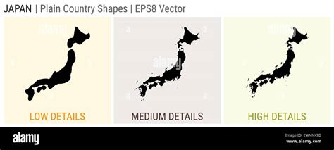 Japan Plain Country Shape Low Medium And High Detailed Maps Of Japan Eps8 Vector