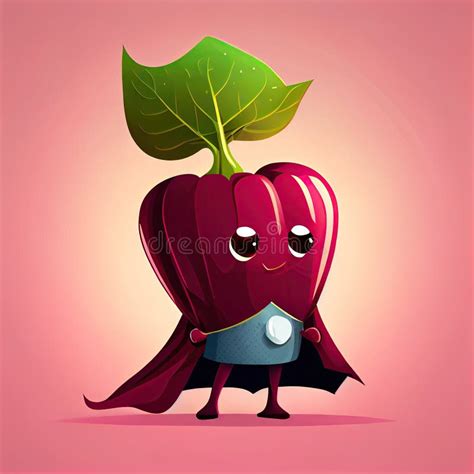 Cute Beetroot Cartoon Character In A Superhero Cape Cartoon Style