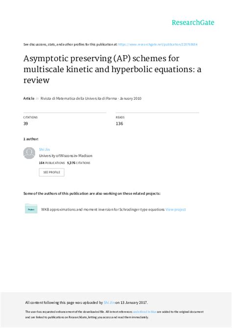 Pdf Asymptotic Preserving Ap Schemes For Mul Tiscale Kinetic Equations A Unified Approach