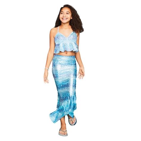 Justice Swim Justice Girls Metallic Blue Mermaid Tail Swimsuit