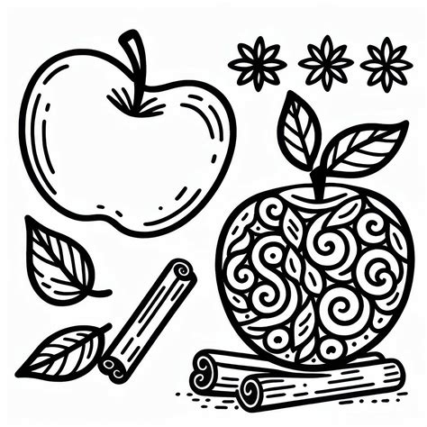Desenho Para Colorir De Maçãs Com Canela Simples Gratuito