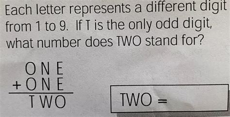 solved each letter represents a different digit from 1 to 9 if t is