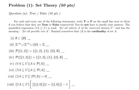 Solved Problem 1 Set Theory 50 Pts Question A True Chegg Com