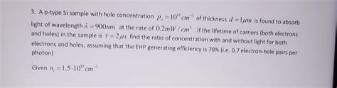 3 A P Type Si Sample With Hole Concentration Po 1016