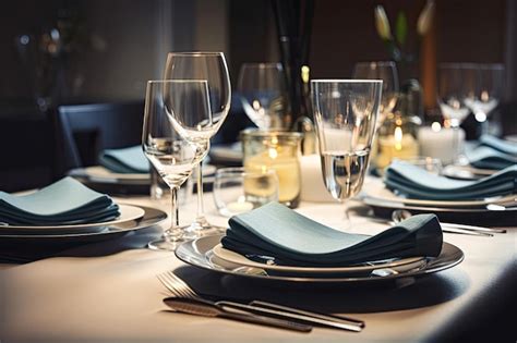 Premium Ai Image Festive Table Setting With Plates Glasses And Silverware