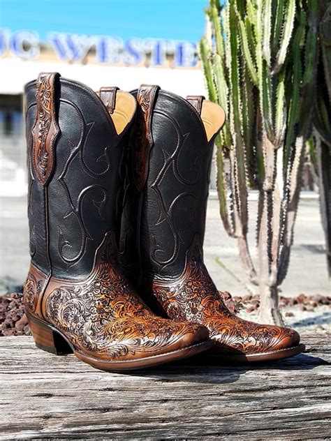 Black Jack Muht 304 Mens California Hand Tooled Western Boots Mahogany