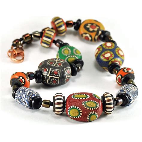 african trade bead redux multi color chunky necklace etsy