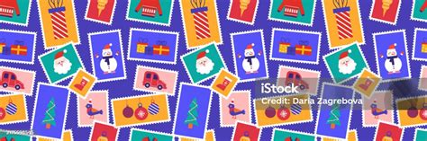 크리스마스와 새해 복 많이 받으세요 엽서 그림의 우표 세트입니다 겨울 휴가 축하 배경입니다 벡터 완벽 한 패턴 개념 현대적인 디자인 일러스트레이션에 대한 스톡 벡터 아트 및