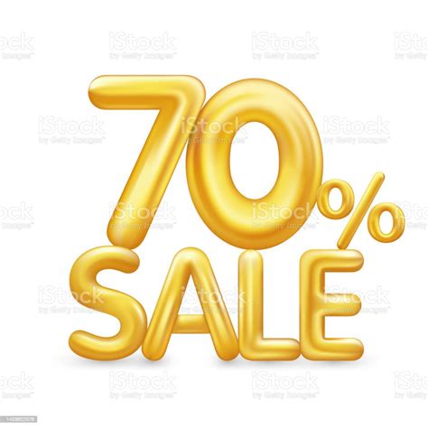 판매 할인 프로모션 세트 현실적인 숫자 3d 금 헬륨 풍선으로 만든 풍선 황금 70 할인 컬렉션의 벡터 일러스트 레이 션 최소 판매 포스터 배너 광고 3차원 형태에 대한