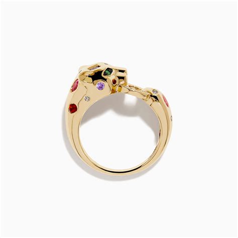 Signature 14k Yellow Gold Multi Sapphire And Diamond Panther Ring