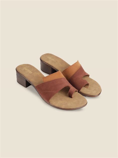 Buy Metro Women Leather Block Heel Open Toe Sandals Heels For Women