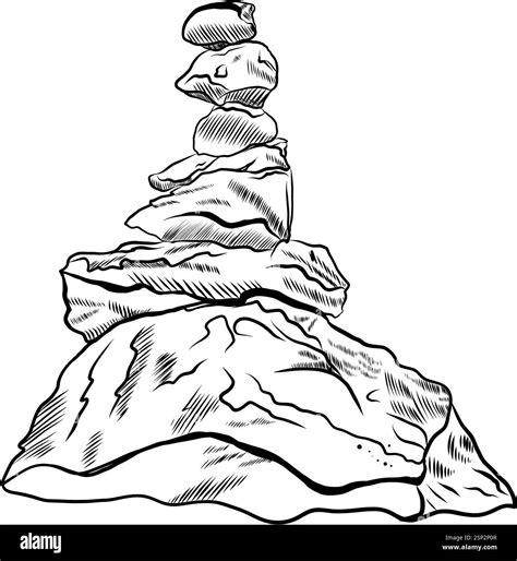 Stone Stacking Art Rock Balancing Vector Illustration Sketch Style