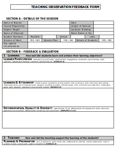 11 Teacher Feedback Form Templates In Doc Pdf