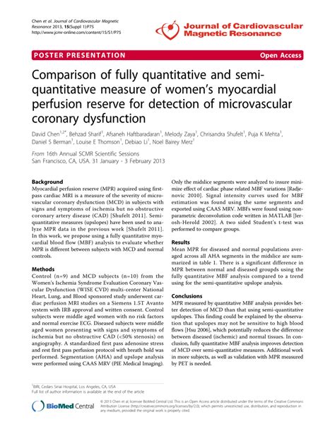Pdf Comparison Of Fully Quantitative And Semi Quantitative Measure Of Womens Myocardial