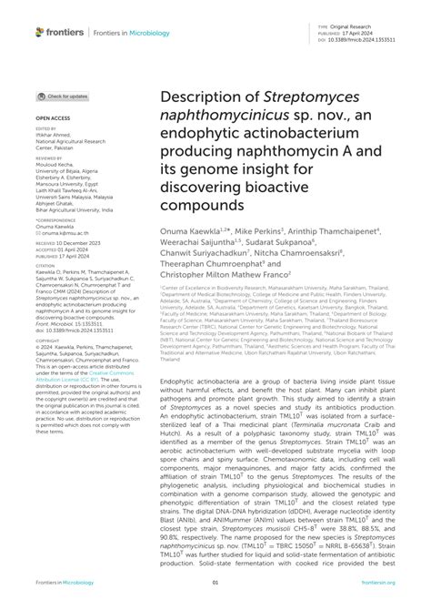 Pdf Description Of Streptomyces Naphthomycinicus Sp Nov An Endophytic Actinobacterium