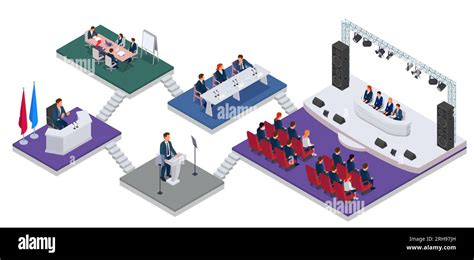 Conference Hall Concept With Meeting Room Symbols Isometric Vector Illustration Hi Res Stock