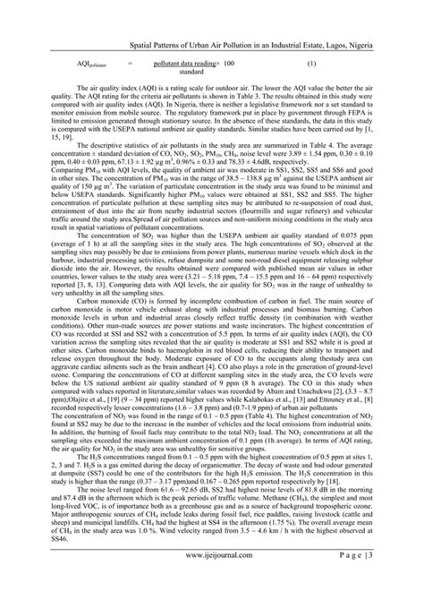 Spatial Patterns Of Urban Air Pollution In An Industrial Estate Lagos Nigeria Pdf