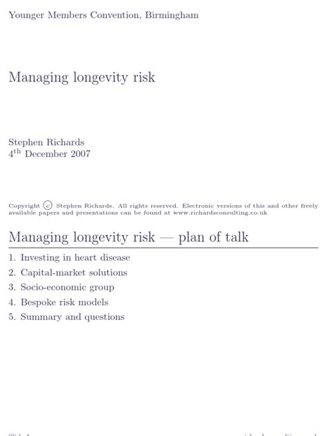 Managing Longevity Risk Pdf Securitization Derivative Finance