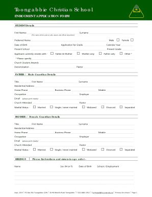 Fillable Online Tcs Nsw Edu Primary Application Form Toongabbie Christian Babe Fax Email